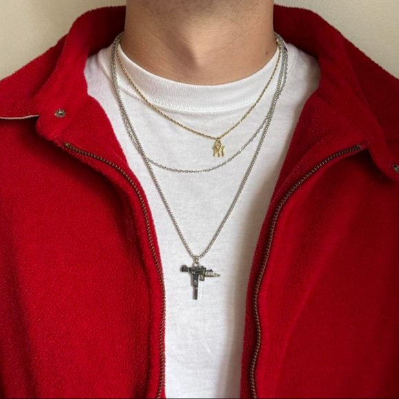 Accessories | Y2k 200s Heavy Metal Silver Gun Pendant Mini Uzi Chain ...